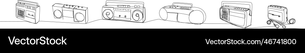 Record player tape recorder set one line art Vector Image