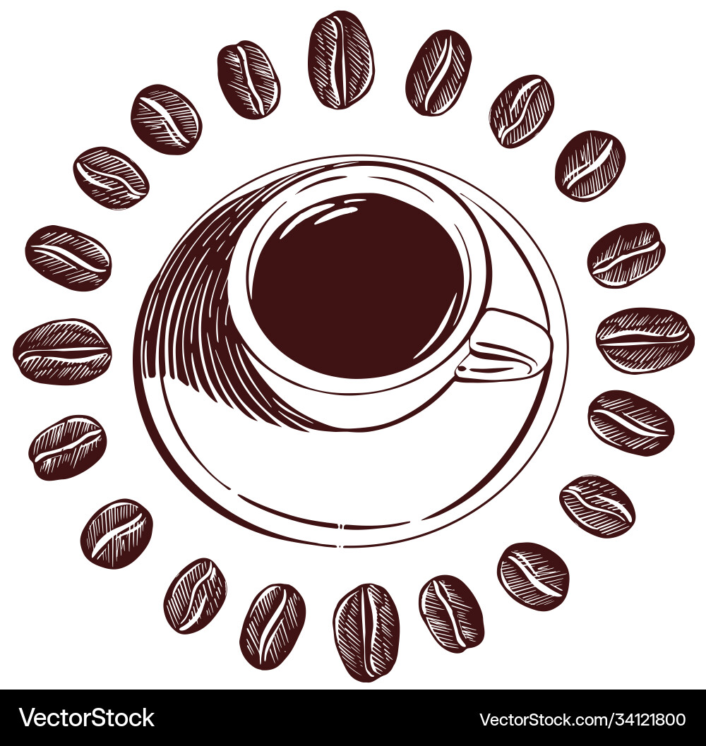 Round frame from coffee beans and cup espresso Vector Image