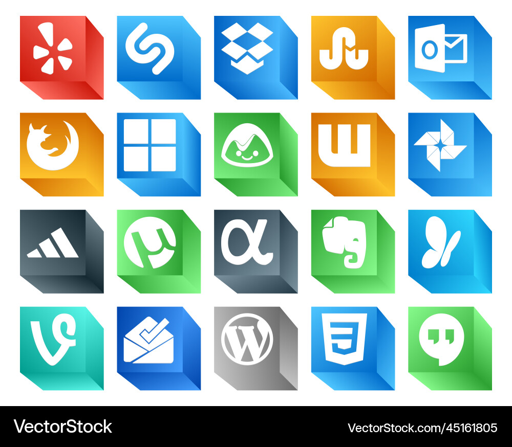 20 social media icon pack including inbox msn Vector Image
