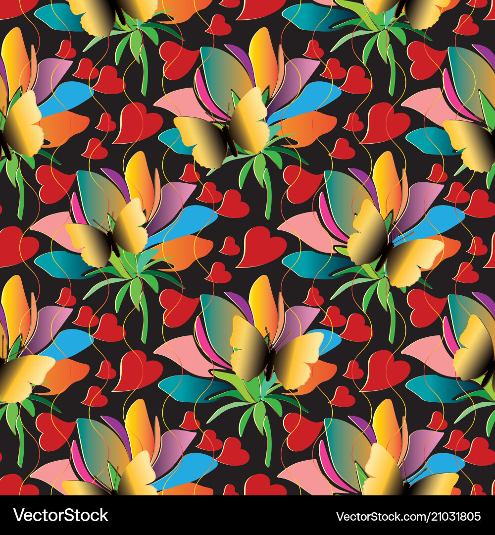 Colorful floral love hearts seamless pattern Vector Image
