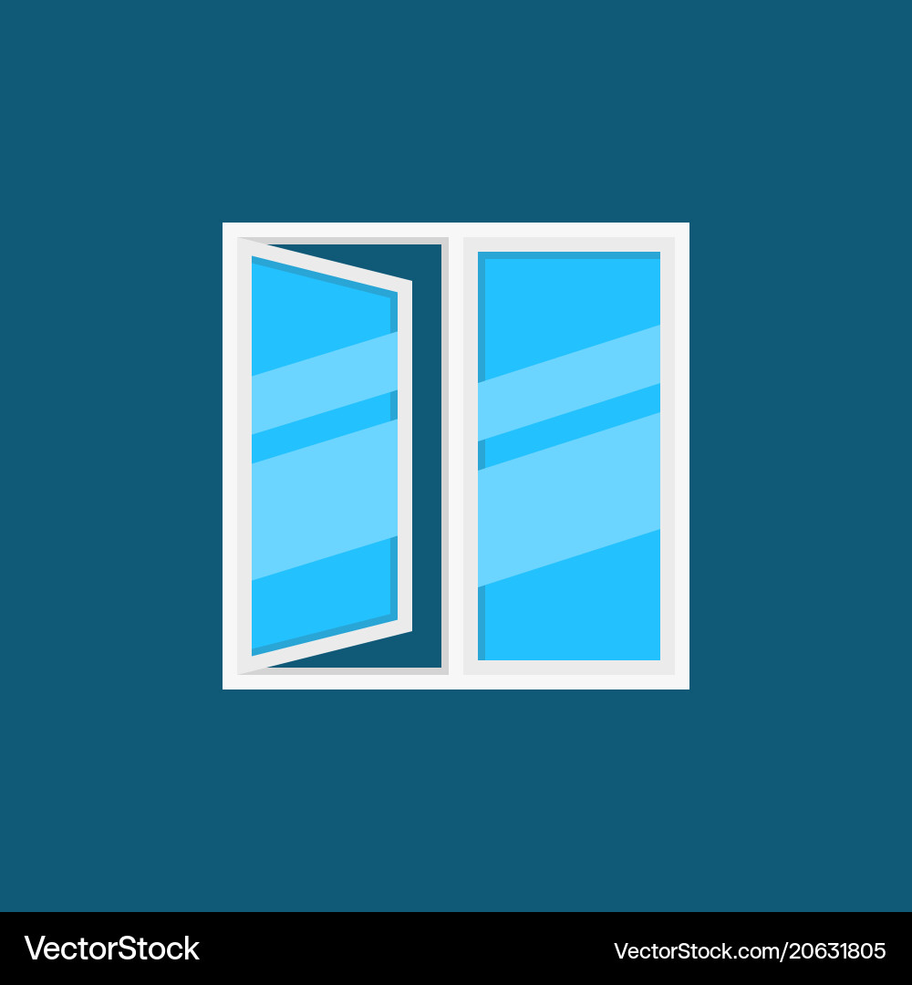 Flat white window with blue glass icon or Vector Image