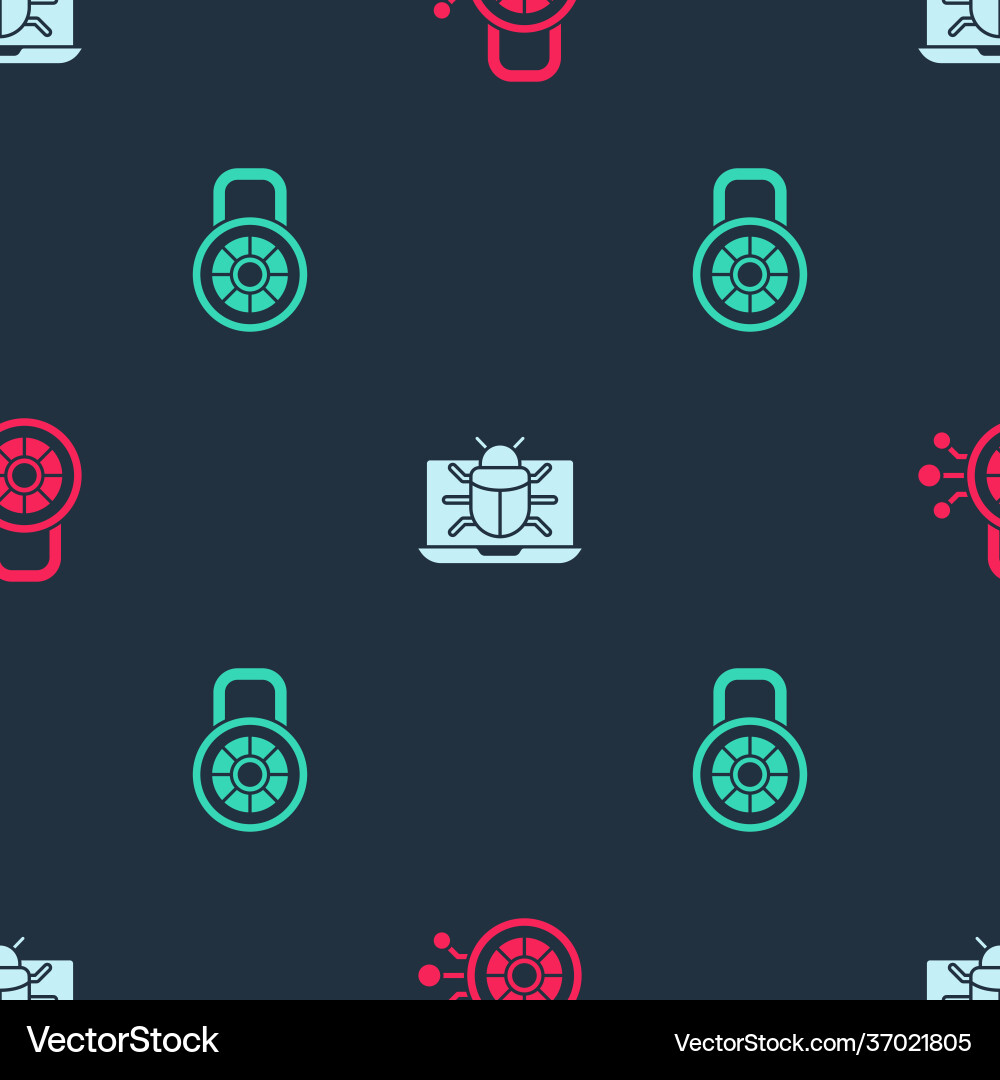 Set cyber security system bug on monitor and safe Vector Image