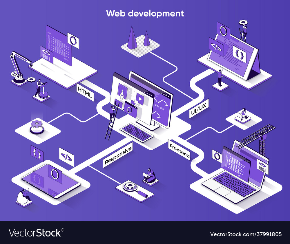 Web development isometric banner Royalty Free Vector Image