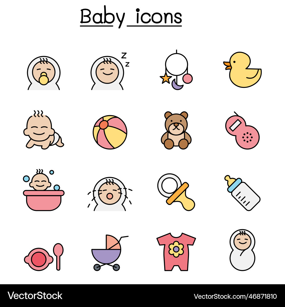 Baby color line icon set Royalty Free Vector Image
