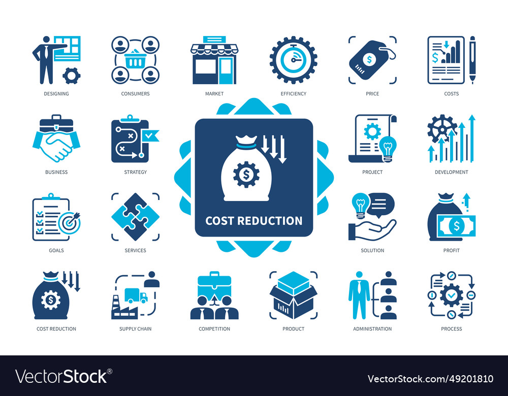 Cost reduction solid icon set Royalty Free Vector Image