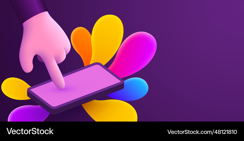 Cute cartoon hand touch mobile smartphone with Vector Image