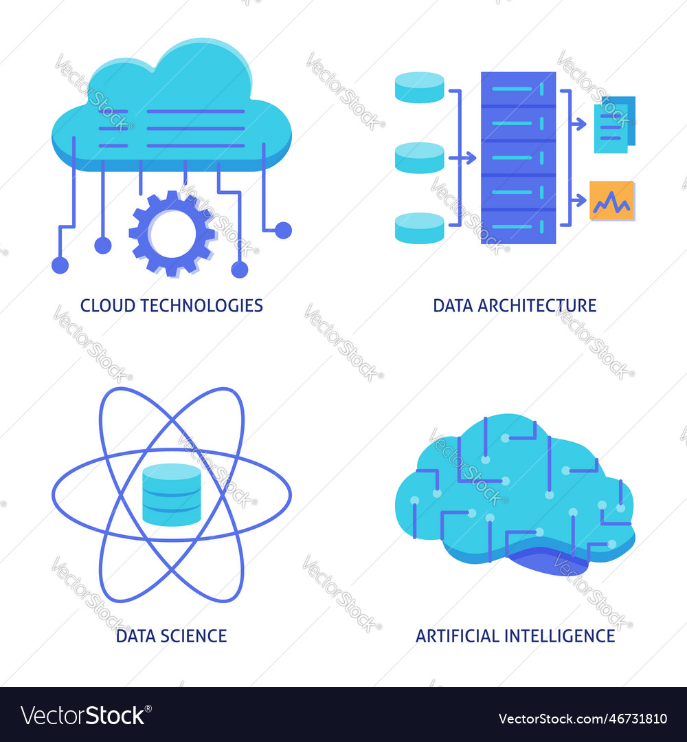 Data science and artificial intelligence flat icon