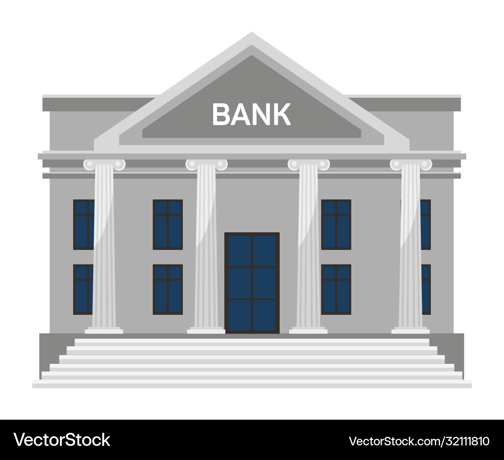 Flat bank building facade with columns on white Vector Image