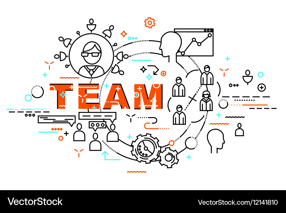 Flat style thin line art design set of team Vector Image