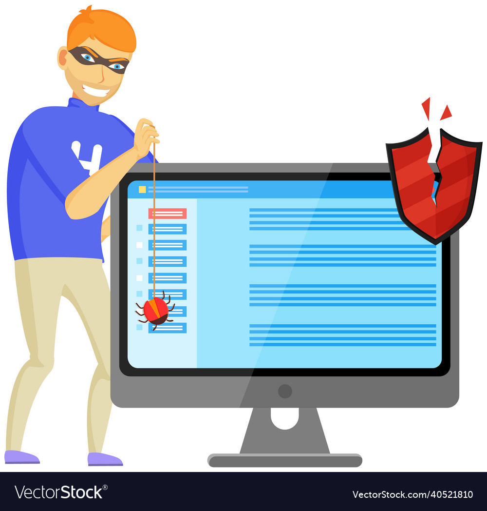 Hacker Breaks Into Computer Cyber Attacker Trying Vector Image 0193