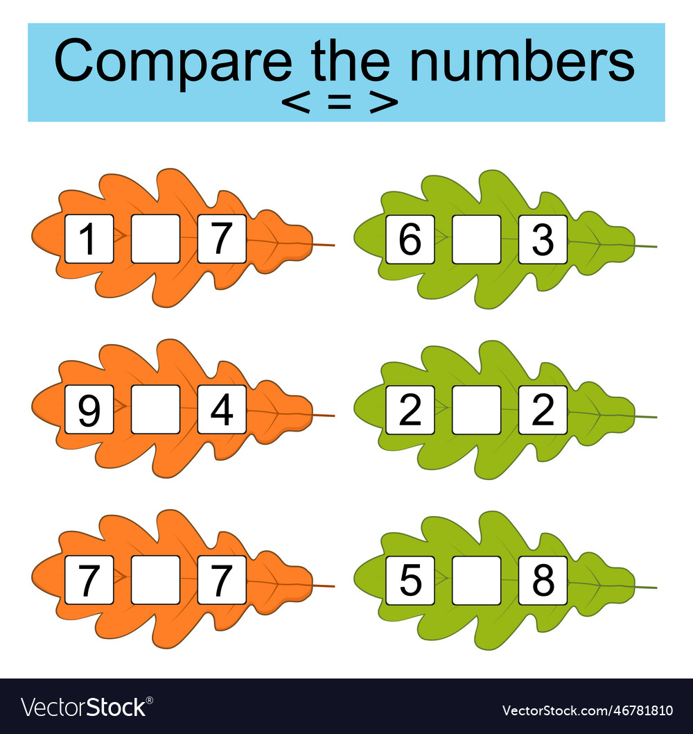 Math activity for kids compare the numbers Vector Image