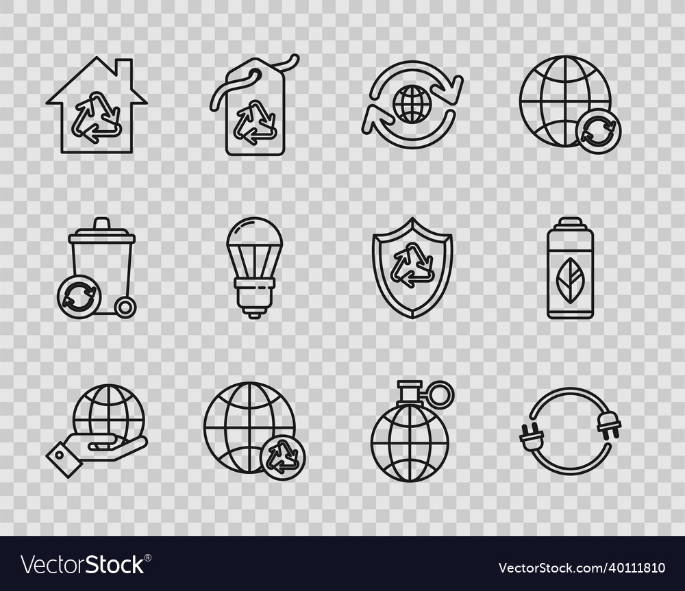 Set line human hands holding earth globe electric Vector Image