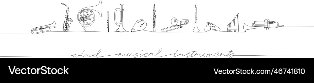 Wind musical instruments set one line art Vector Image