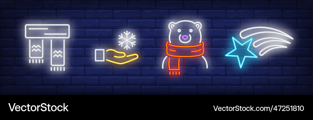 Winter coming neon sign set Royalty Free Vector Image