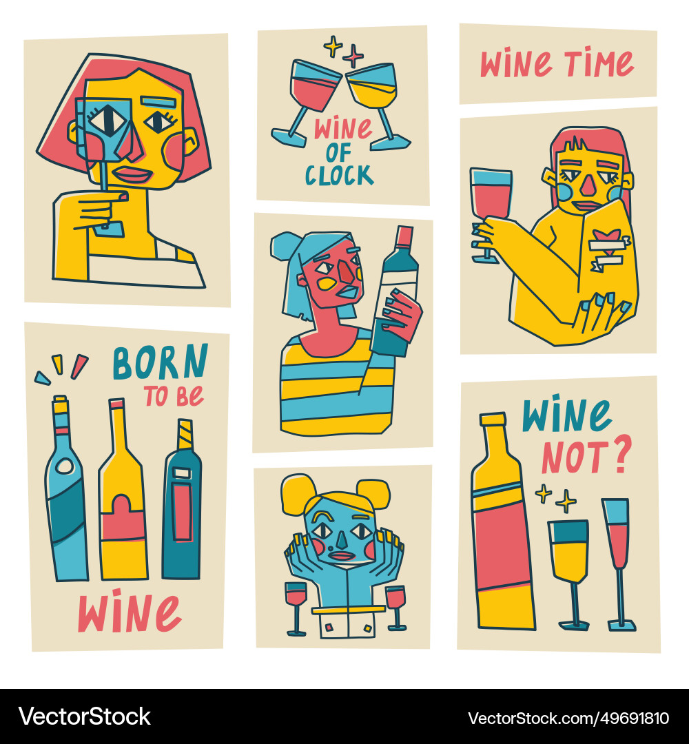 With abstract portraits and wine Royalty Free Vector Image