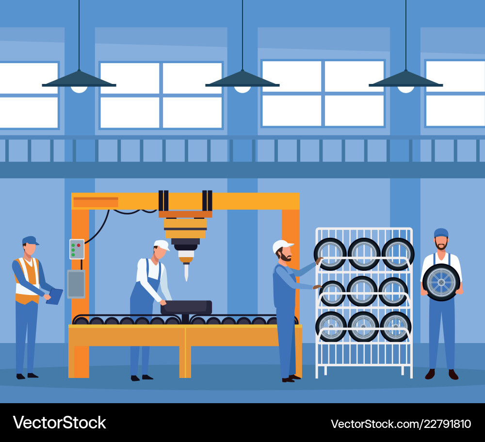 Worker on car factory Royalty Free Vector Image