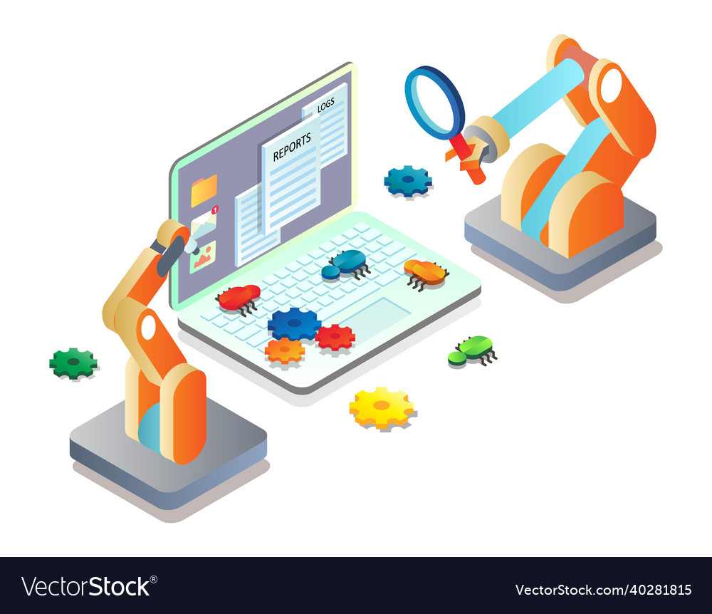 Automated testing software isometric Royalty Free Vector
