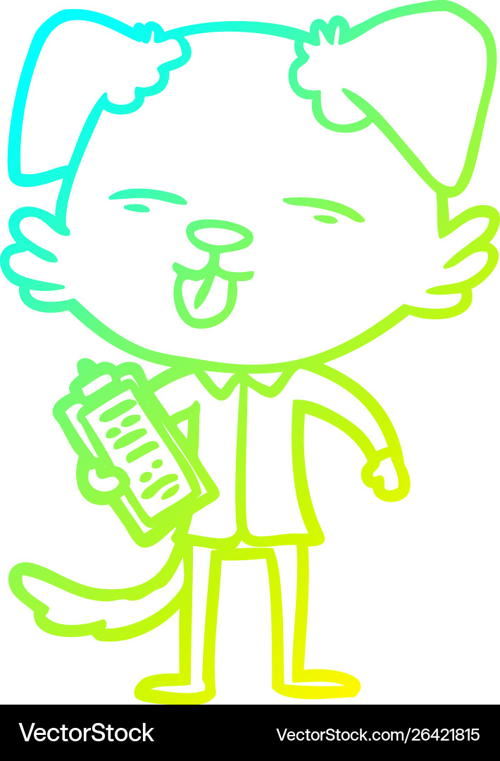 Cold gradient line drawing cartoon dog with clip Vector Image