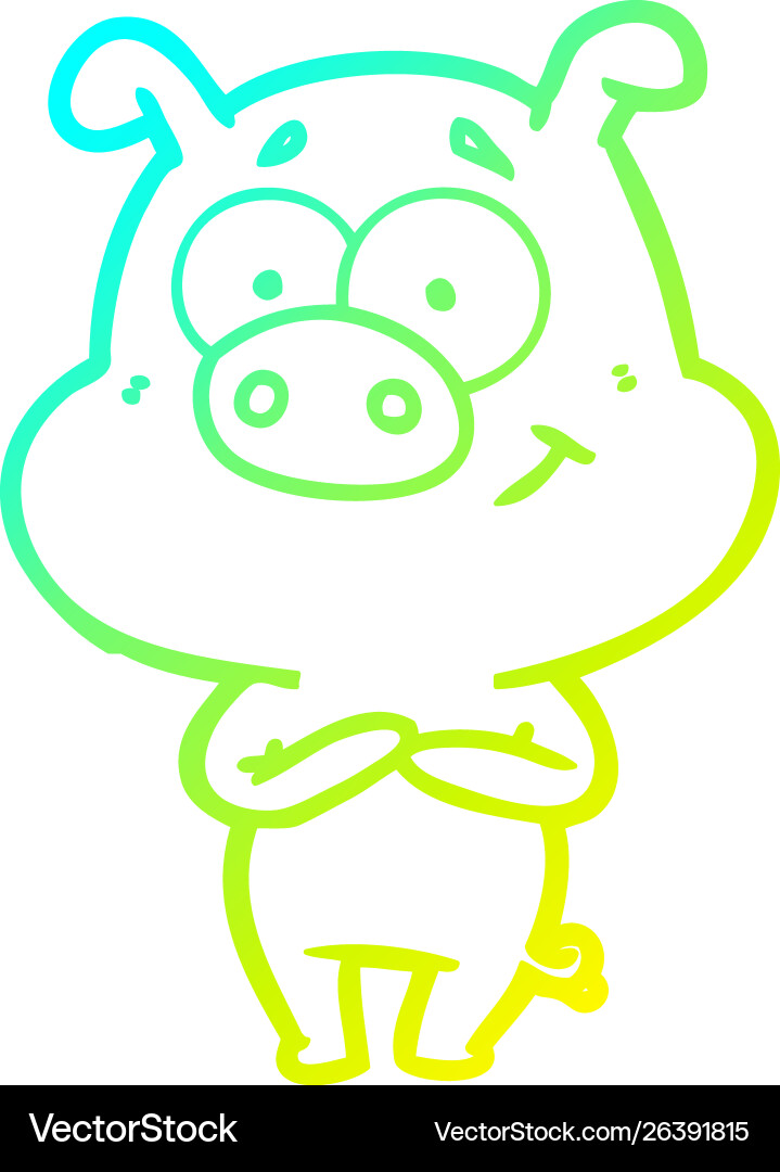 Cold gradient line drawing happy cartoon pig Vector Image