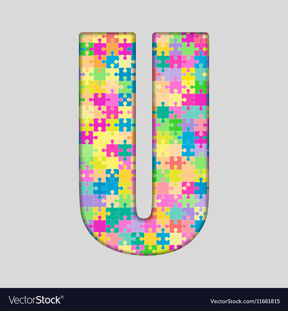 Color piece puzzle jigsaw letter - u Royalty Free Vector