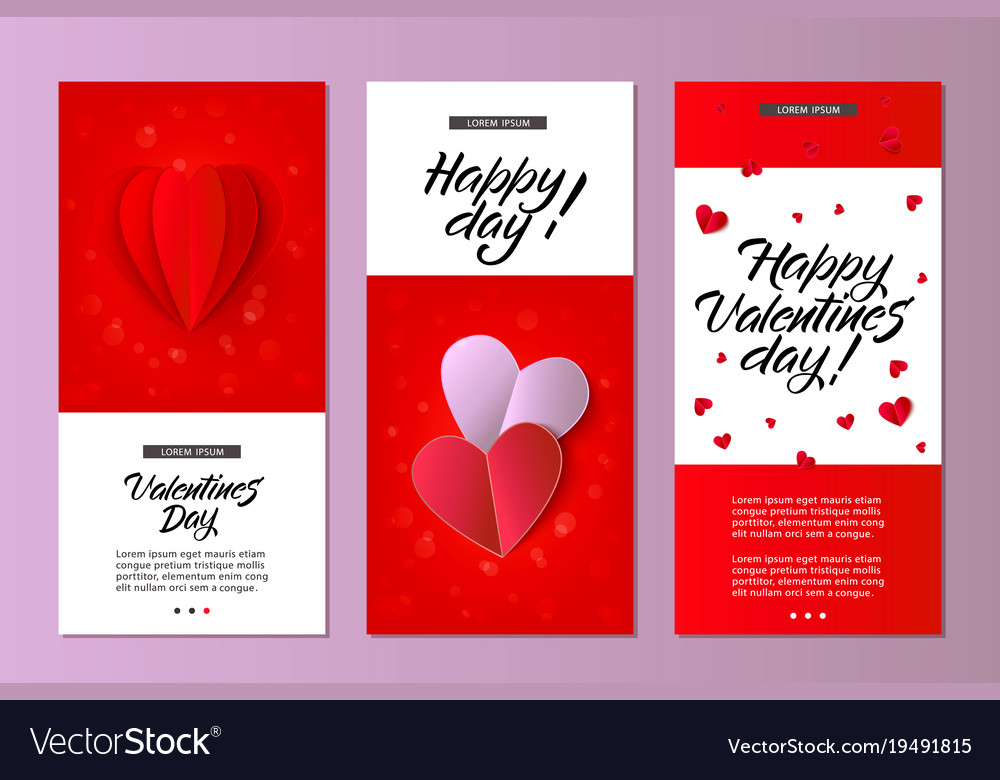 Happy Valentines Day Card Template Set Royalty Free Vector