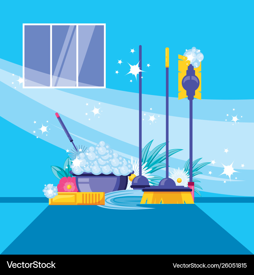 Housekeeping tools with set icons Royalty Free Vector Image