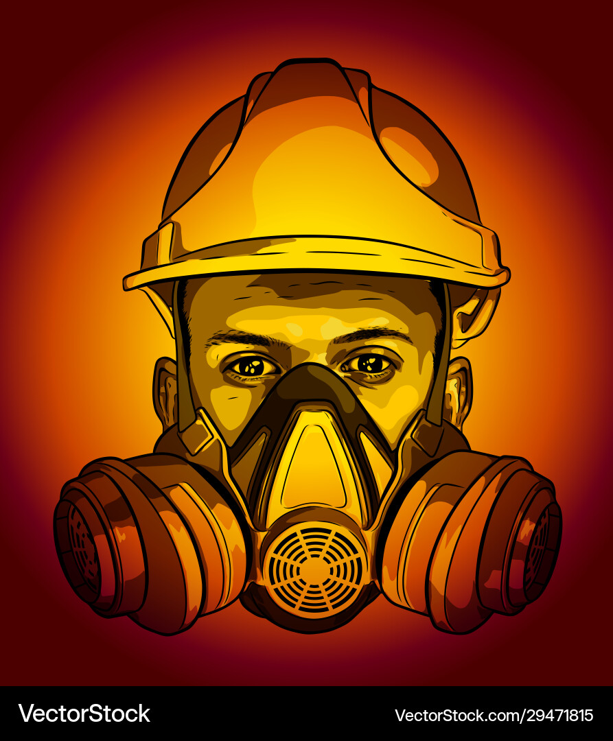 Human face with gas mask and hard hat Royalty Free Vector