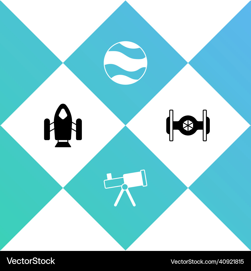 Set rocket ship telescope planet and cosmic icon Vector Image