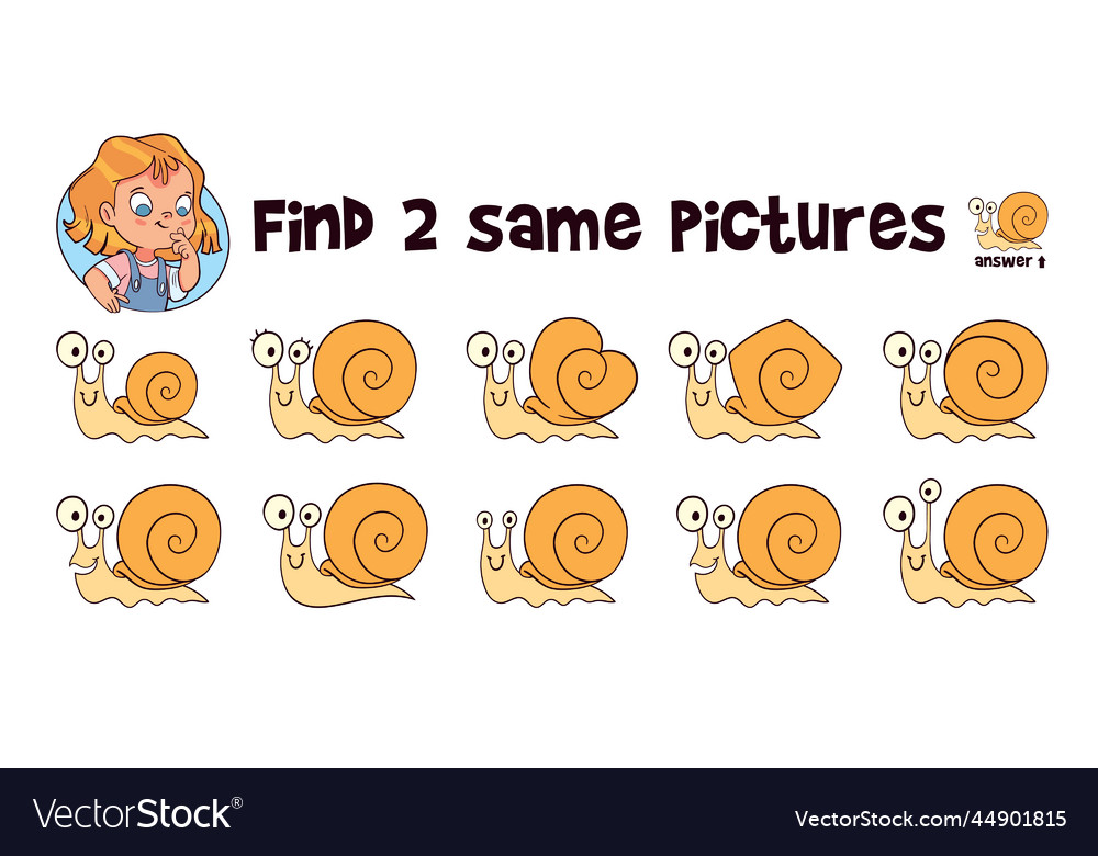 Snail - find two same objects educational game Vector Image Snail - find two same objects educational game Vector Image