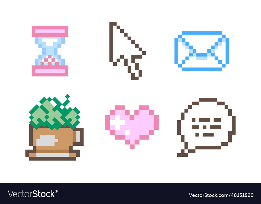 A set of icons in the pixel art styl Royalty Free Vector