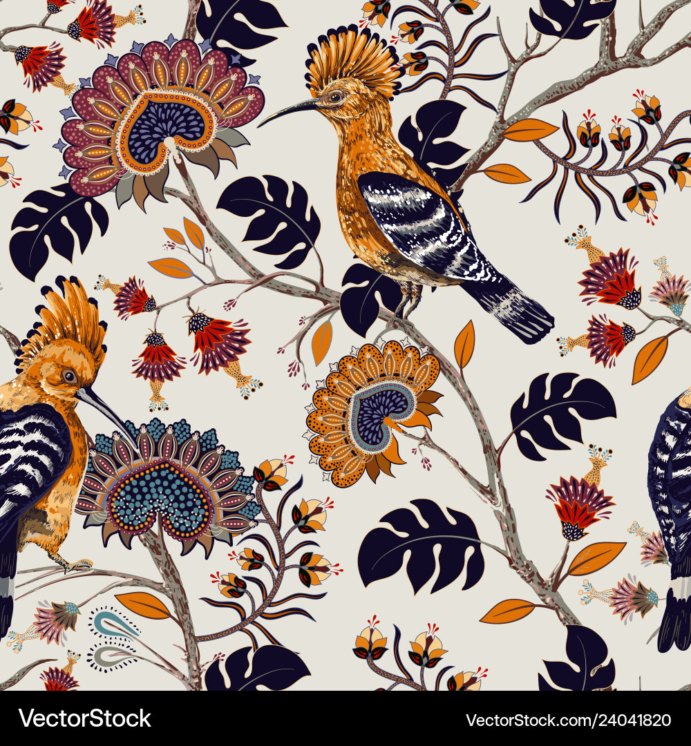 Colorful pattern with birds and flowers Royalty Free Vector