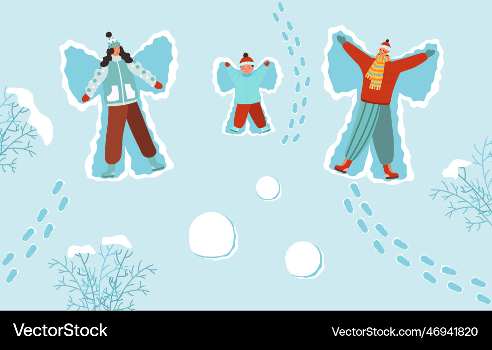 Family making snow angels Royalty Free Vector Image