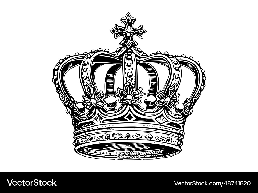 Hand drawn crown ink sketch engraving style Vector Image