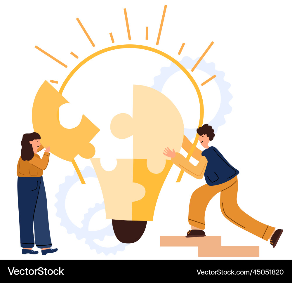People put together a light bulb puzzle joint Vector Image