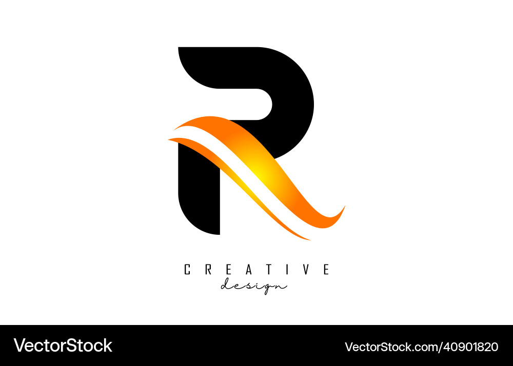 R letter logo with gradient orange swoosh Vector Image