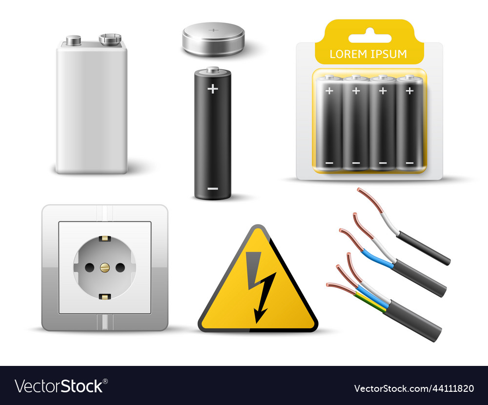 Realistic electricity elements 3d power objects Vector Image