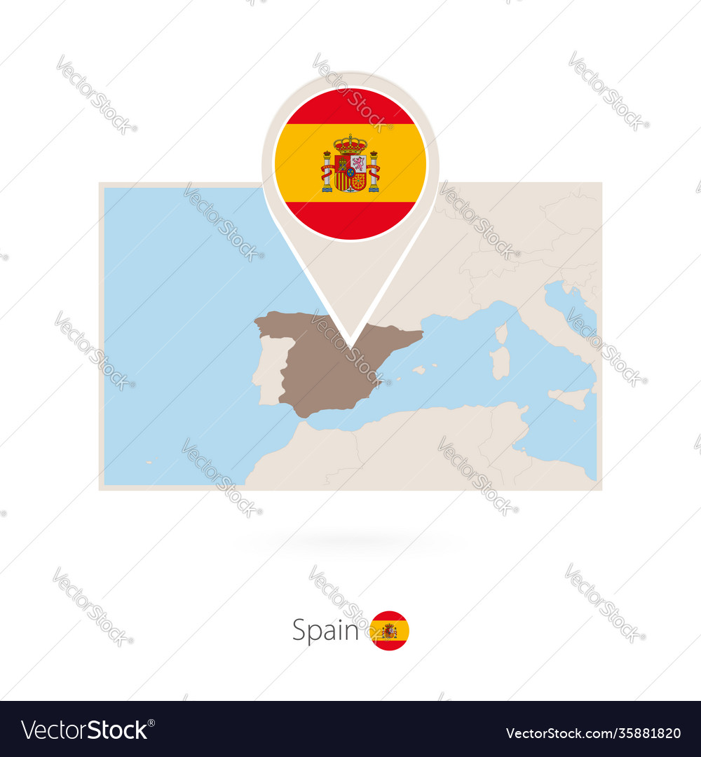 Rectangular map spain with pin icon Royalty Free Vector
