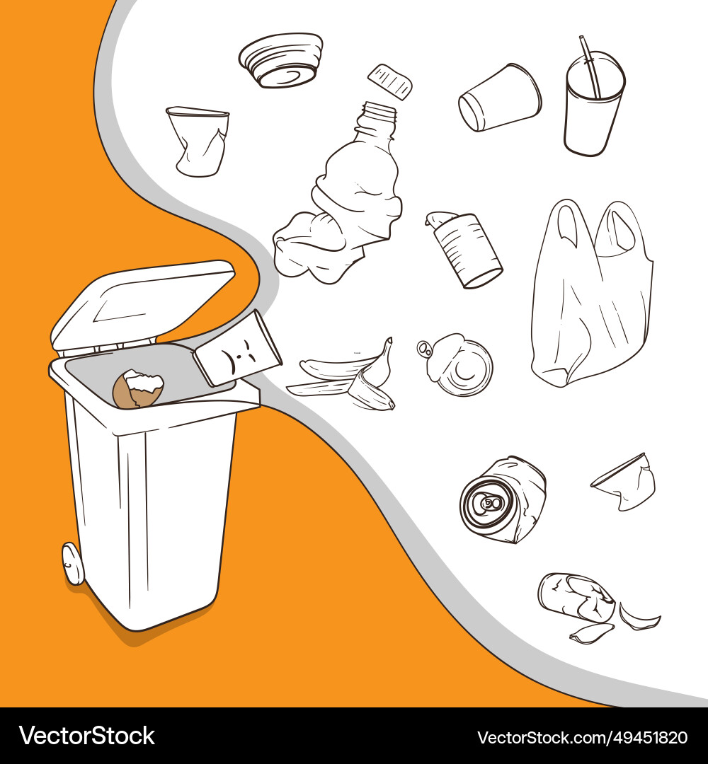 Rubbish bin with garbage design for go green Vector Image