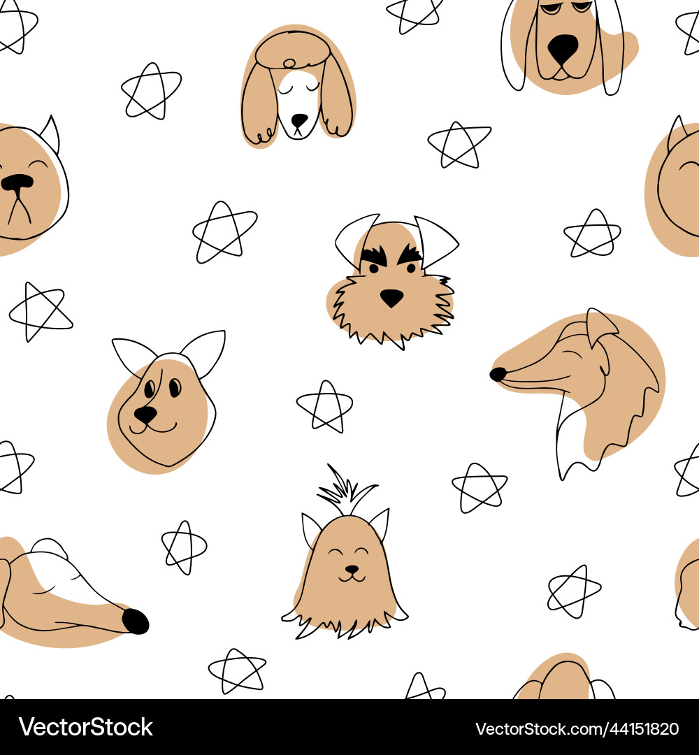 Seamless pattern with outline dogs of different Vector Image
