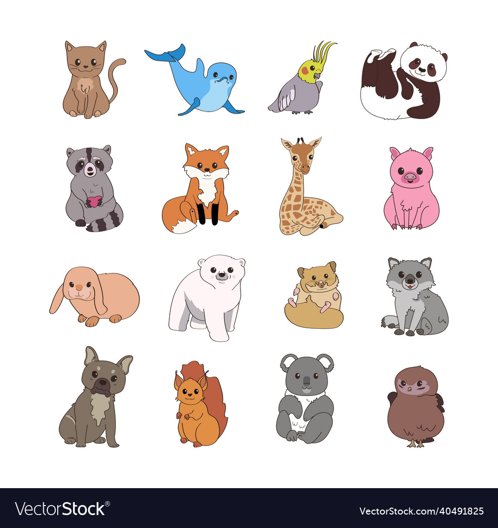 Animals stickers collection Royalty Free Vector Image