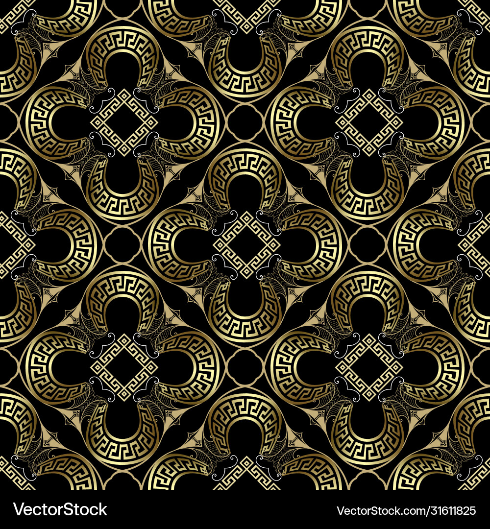 Floral gold 3d greek seamless pattern Royalty Free Vector