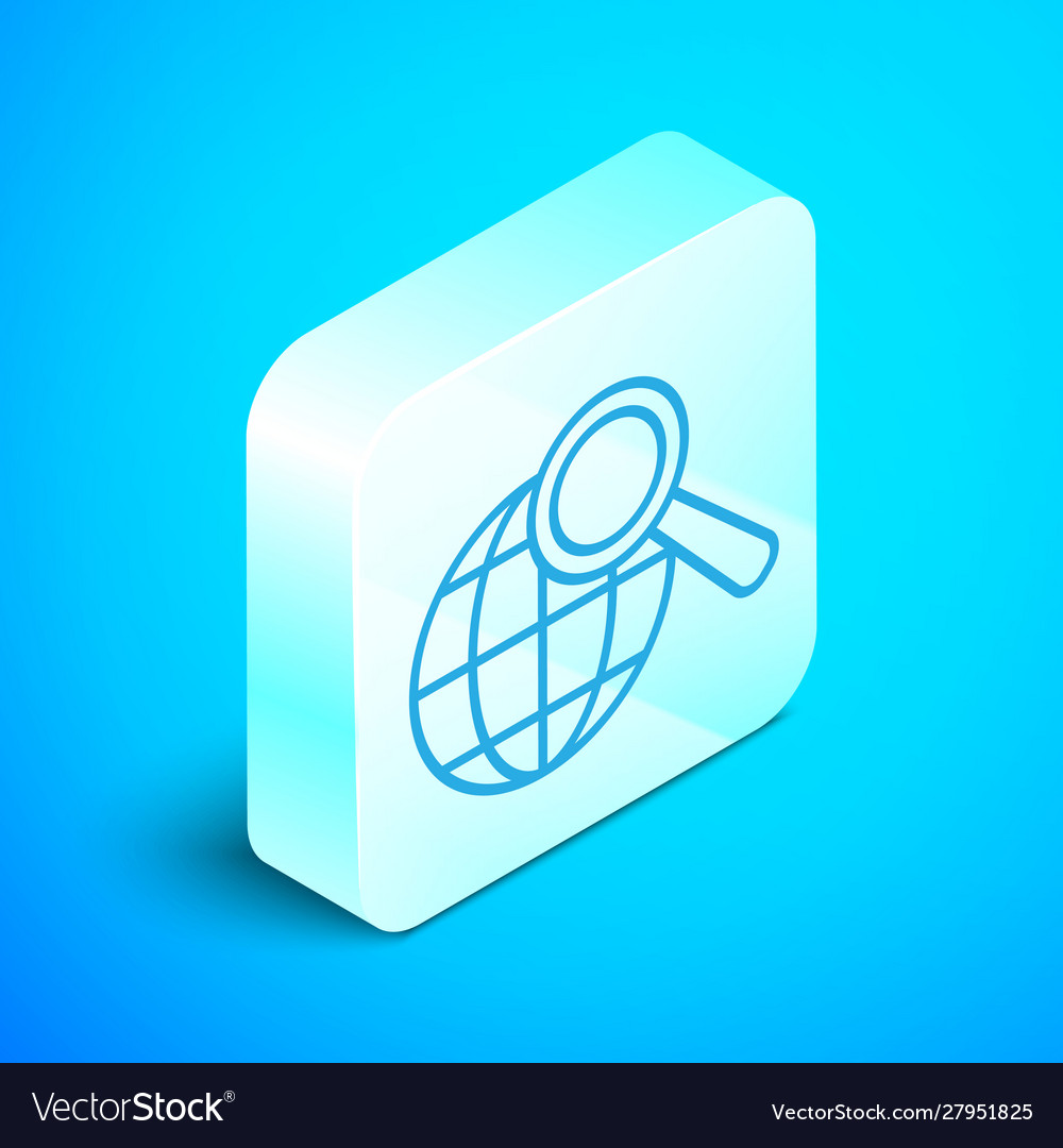 Isometric line magnifying glass with globe icon Vector Image