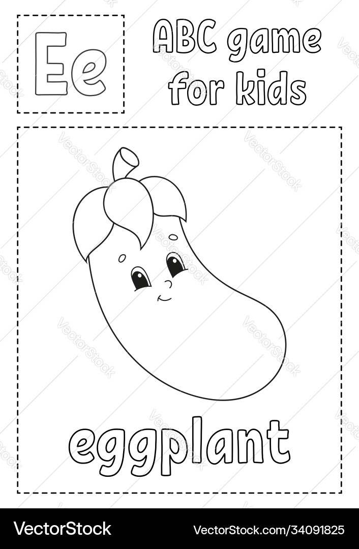 Letter e is for eggplant abc game kids Royalty Free Vector