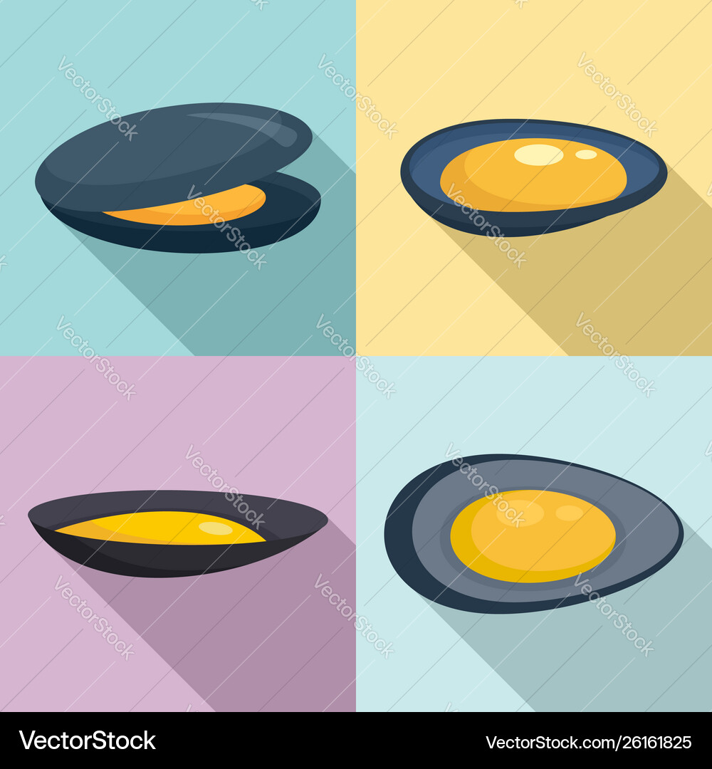 Mussels icons set flat style Royalty Free Vector Image