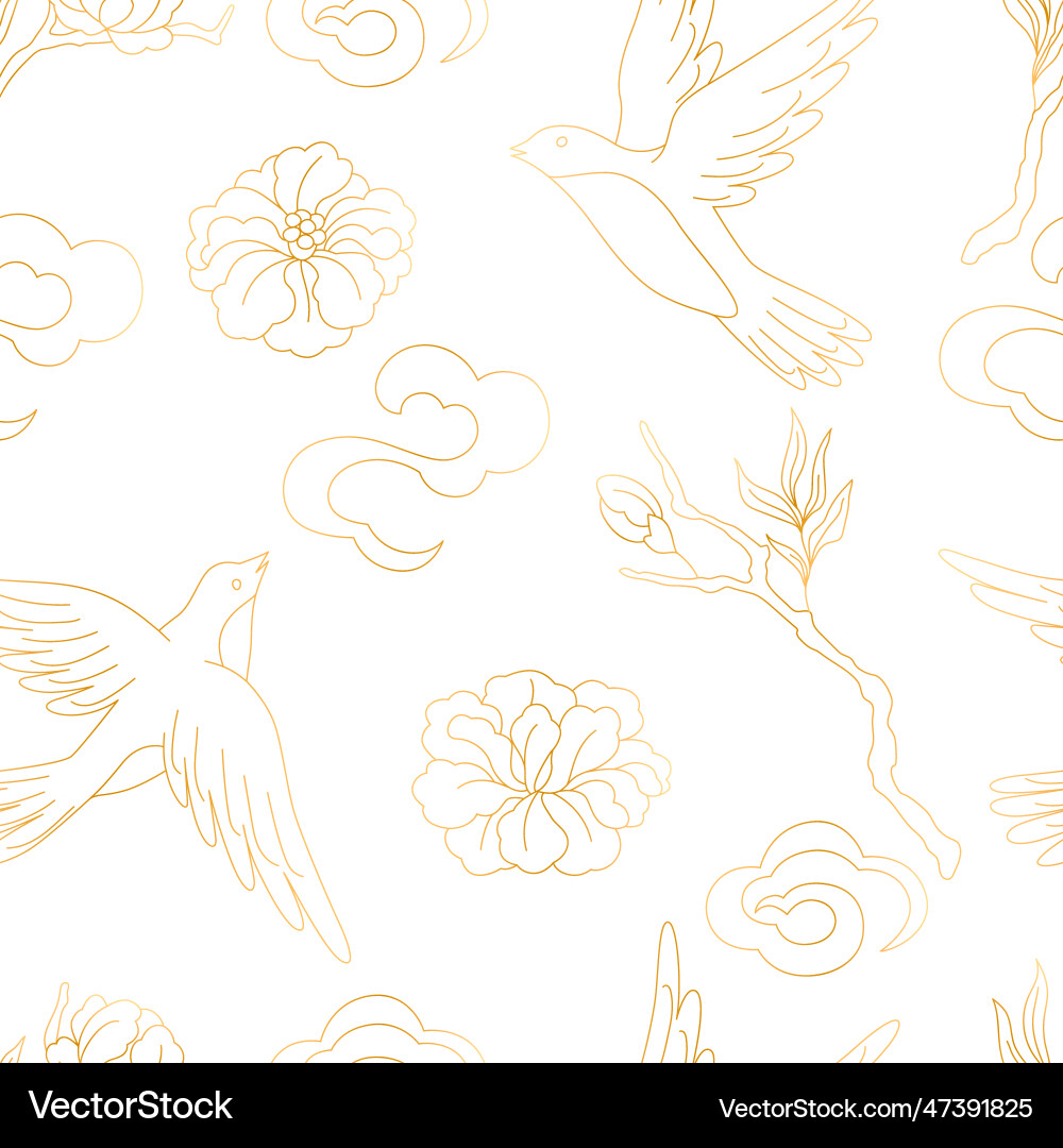 Oriental birds and flowers pattern chinese Vector Image