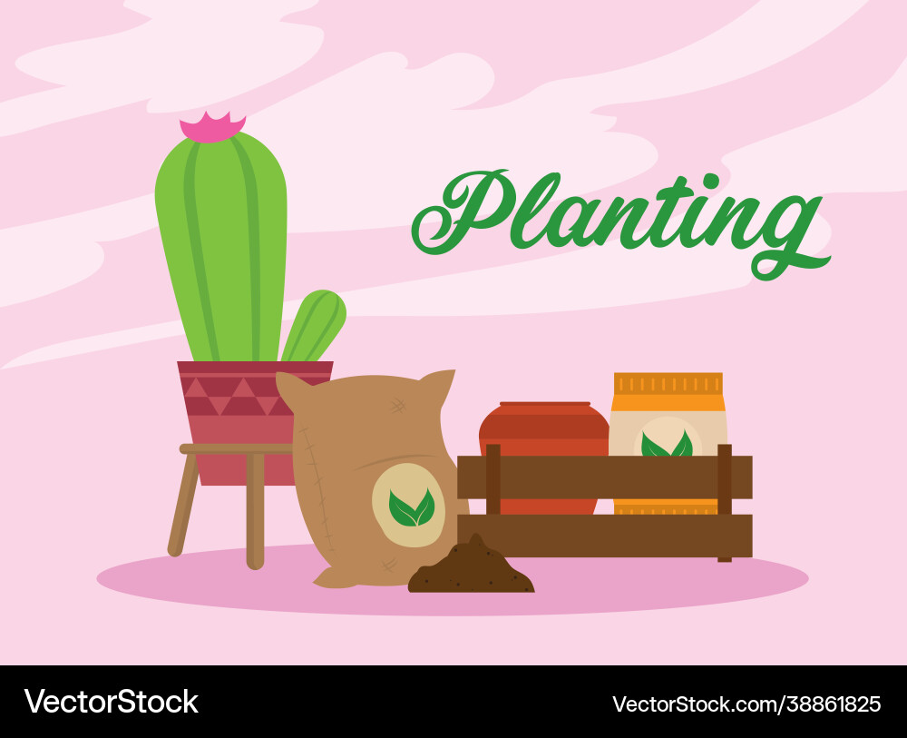 Planting lettering and plants Royalty Free Vector Image