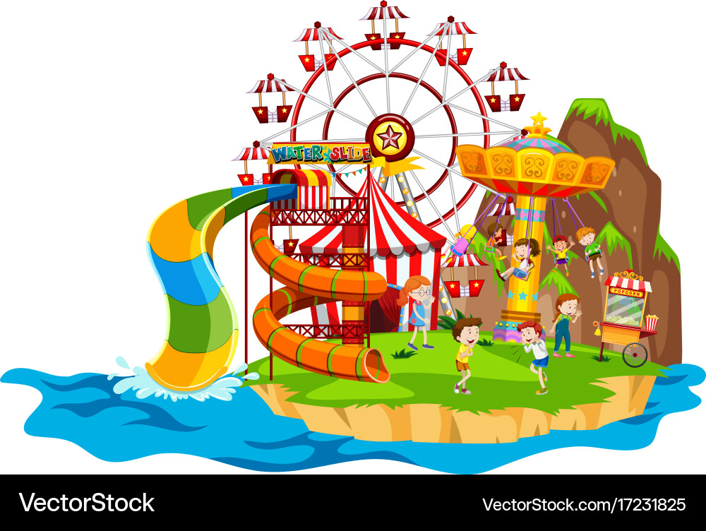 Scene with children playing rides Royalty Free Vector Image