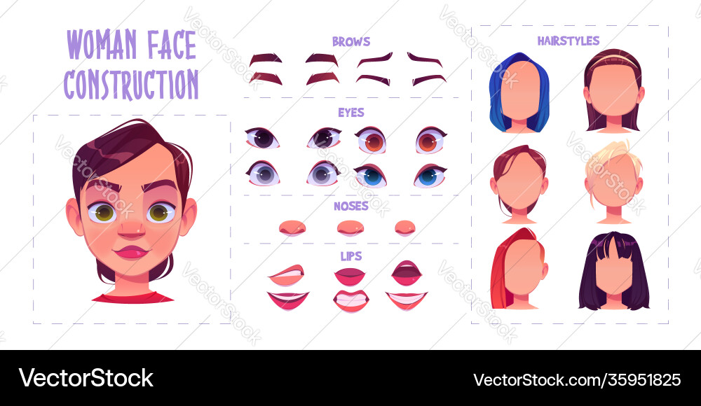 Woman face construction avatar creation set Vector Image