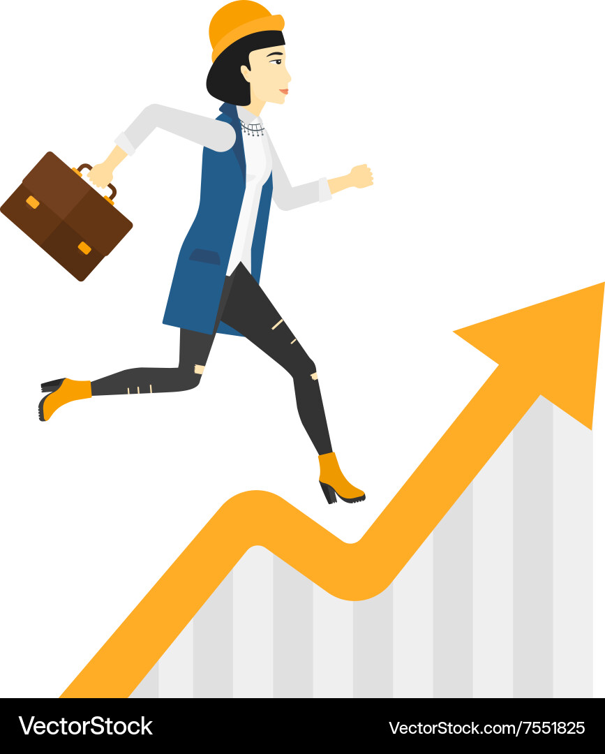 Woman running on growth graph Royalty Free Vector Image