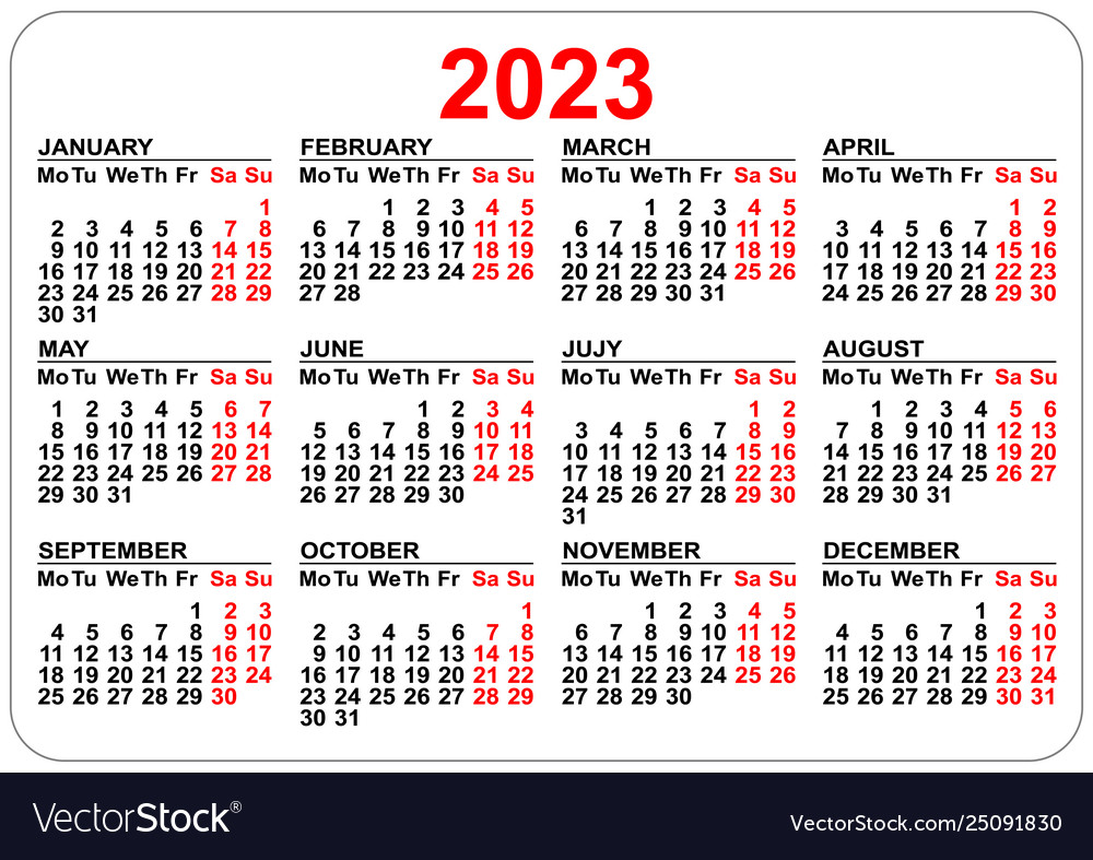 2023 Calendar Template Isolated On White Simple Vector Image